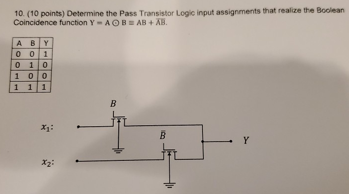 10 Points Determine The Pass Transistor Logic Input Assignments That